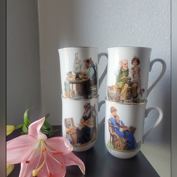 Norman Rockwell | Dining | Vintage Porcelain Norman Rockwell 4 Cups Set ...